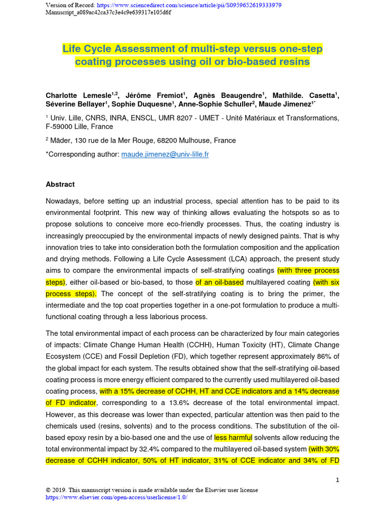 LCA: Multi-Step vs. One-Step Coatings | PDF | Life Cycle Assessment | Epoxy