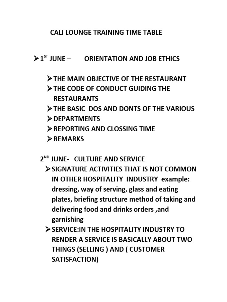 Cali Lounge Training Time Table | PDF