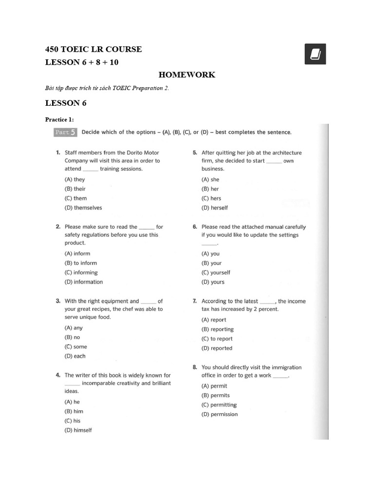 450 TOEIC LR.L6810 Homework | PDF
