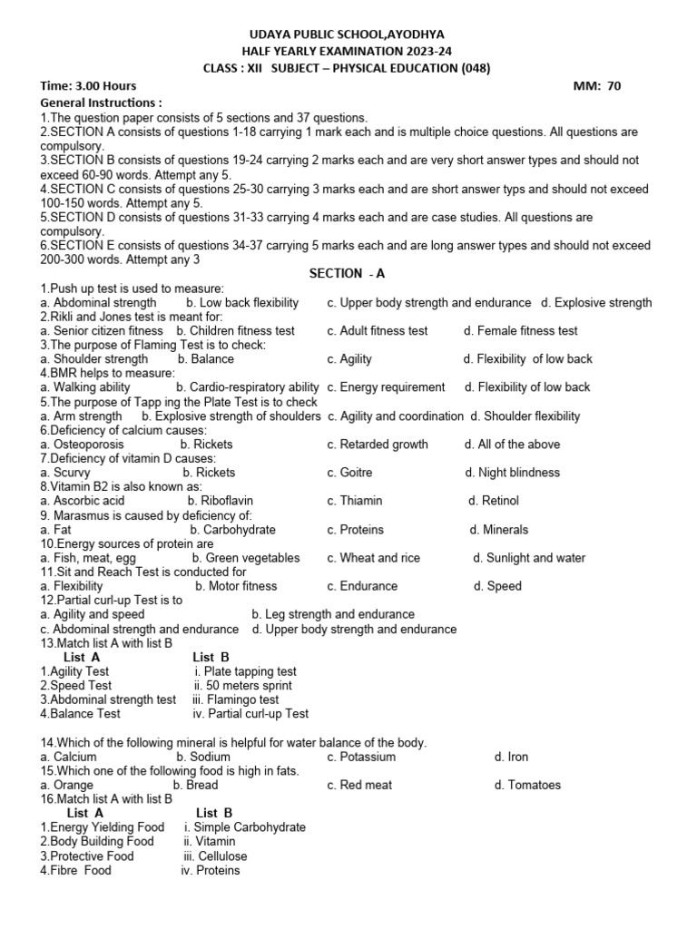 Class 12 Term 2 Physical Education | PDF | Foods | Carbohydrates