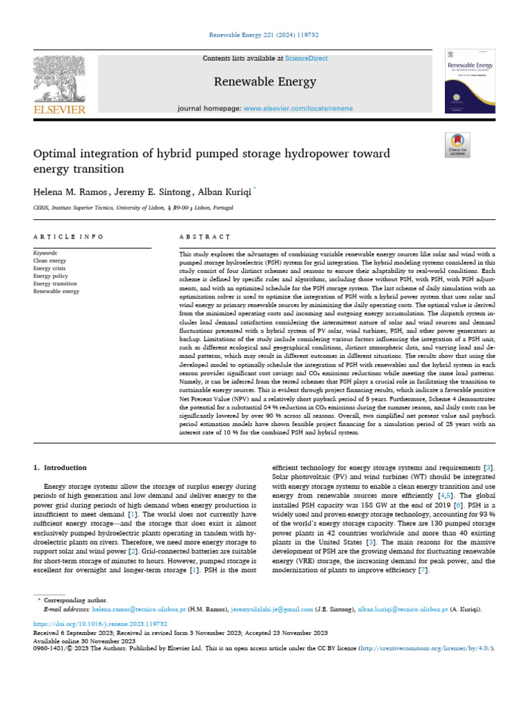 Optimal Integration of Hybrid Pumped Storage Hydropower Toward | PDF ...