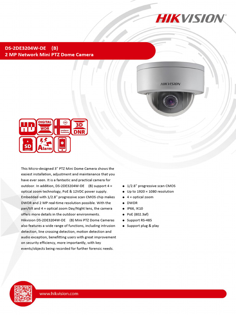 Hkivision Dome Camera Ds-2de3204w-De (B) | PDF | Camera | Zoom Lens