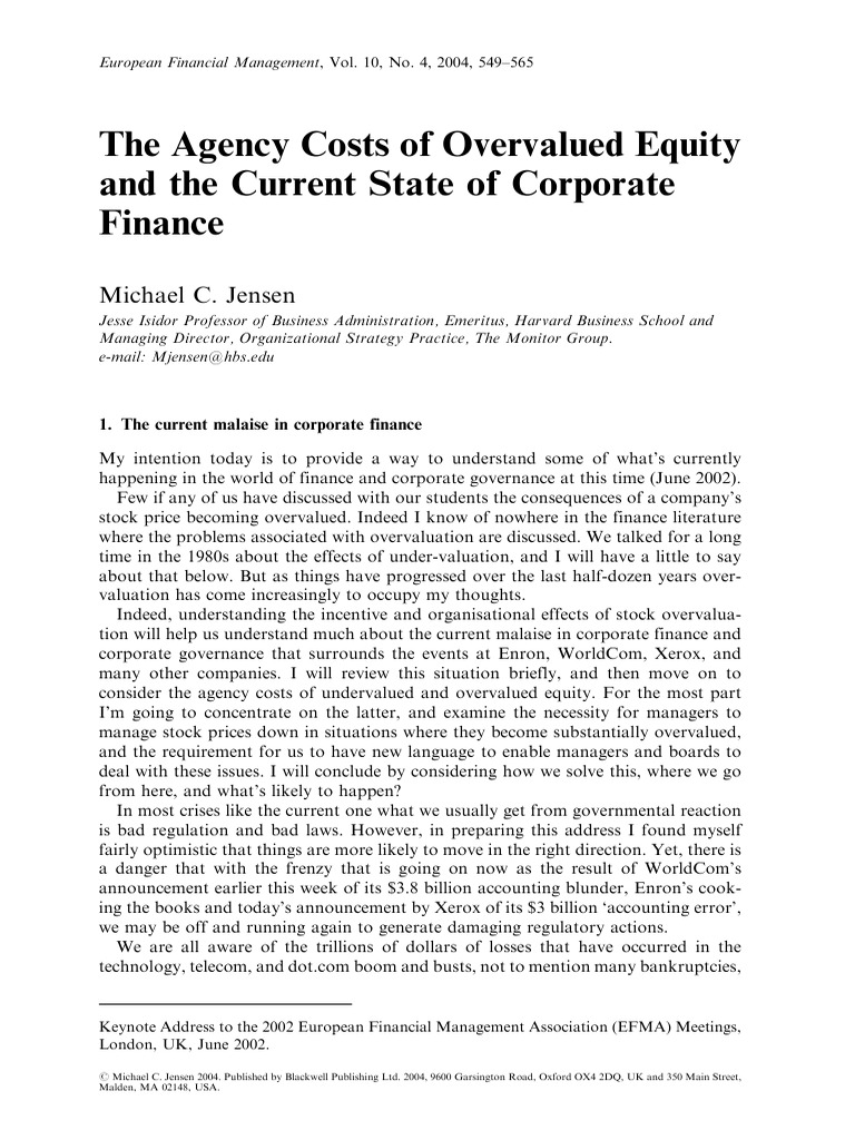 Agency Costs of Overvalued Equity | PDF | Valuation (Finance) | Stocks