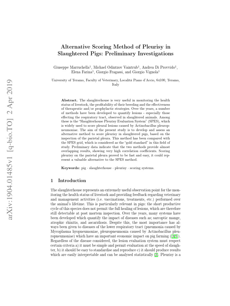 Alternative Pleurisy Scoring in Pigs | PDF | Medical Specialties