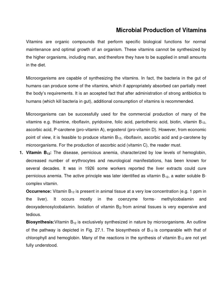 Microbial Production of Vitamins | PDF | Vitamin B12 | Biology