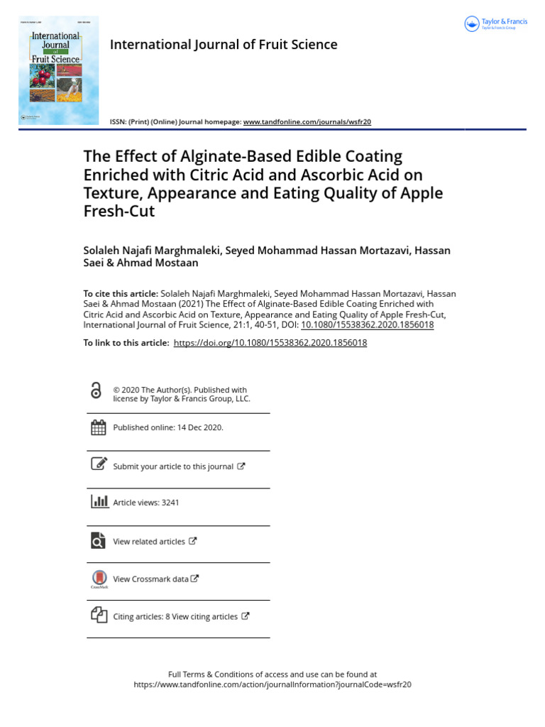 The Effect of Alginate-Based Edible Coating Enriched With Citric Acid ...