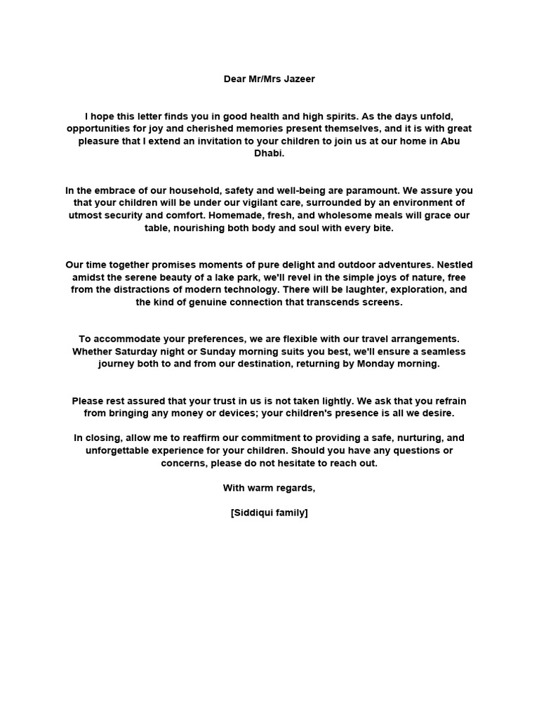 Letter Sleepover | PDF