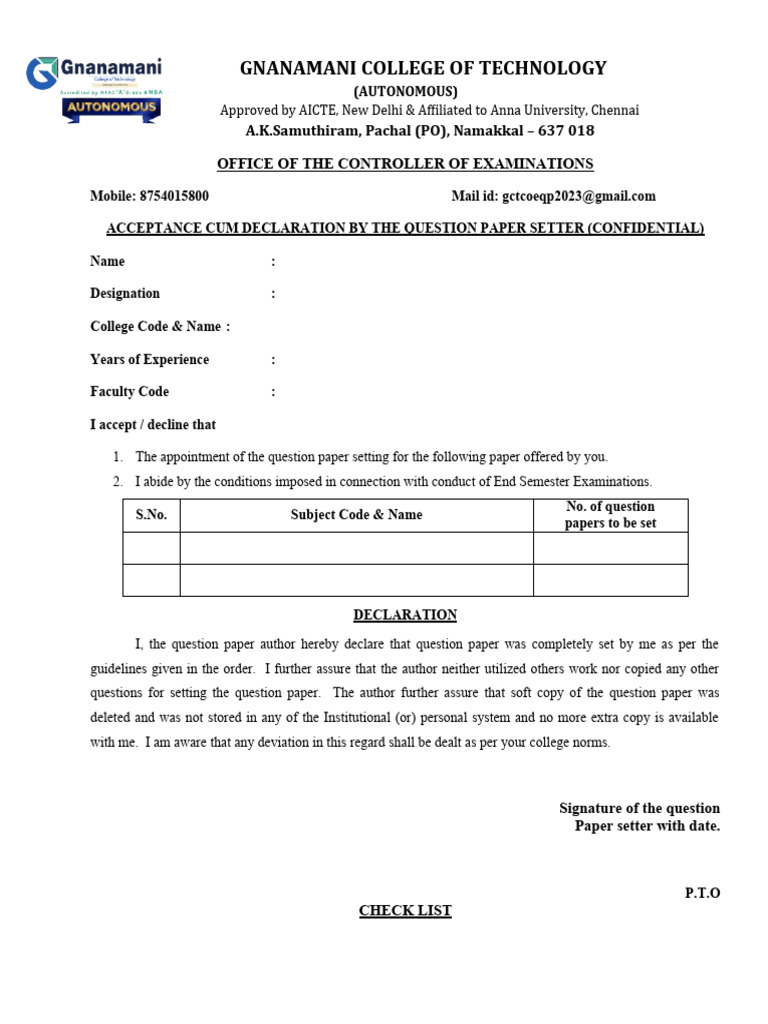 Declaration and Checklist | PDF