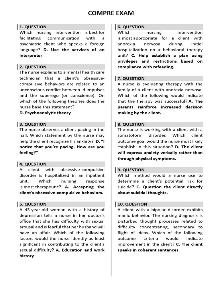 Compre Exam | Download Free PDF | Mental Disorder | Schizophrenia