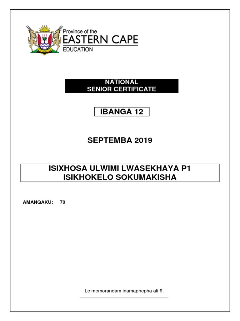 Xhosa HL P1 GR12 Memo Sept 2019 | Download Free PDF | Bantu