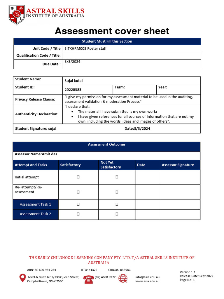 SITXHRM008 Student Assessment Tasks (1) (2) | Download Free PDF ...
