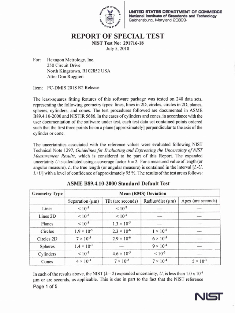 NIST-Test-Report-PC-DMIS-2018-R2 | PDF