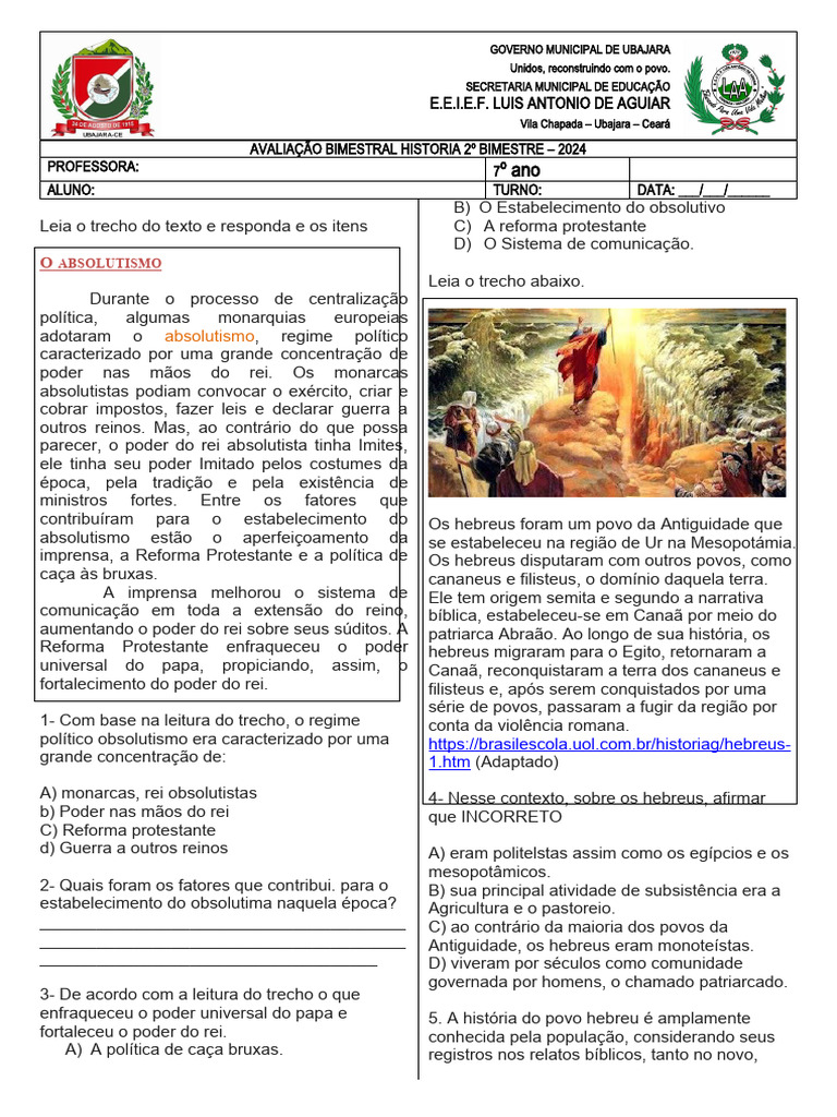 Prova de Historia 7 Ano Iranilda | PDF | Portugal | África