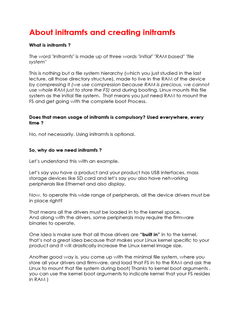 007about Initramfs And Creating Initramfs From File System Pdf Booting Kernel Operating