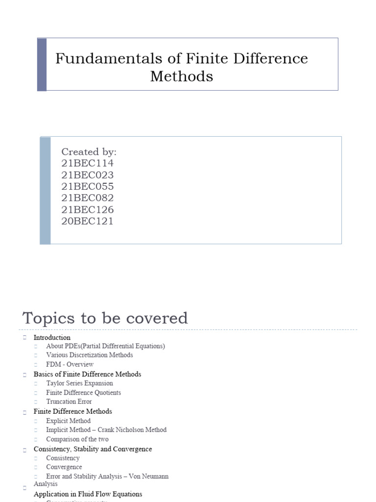 Fundamentals Of Finite Difference Methods Created By 21bec114 21bec023 21bec055 21bec082
