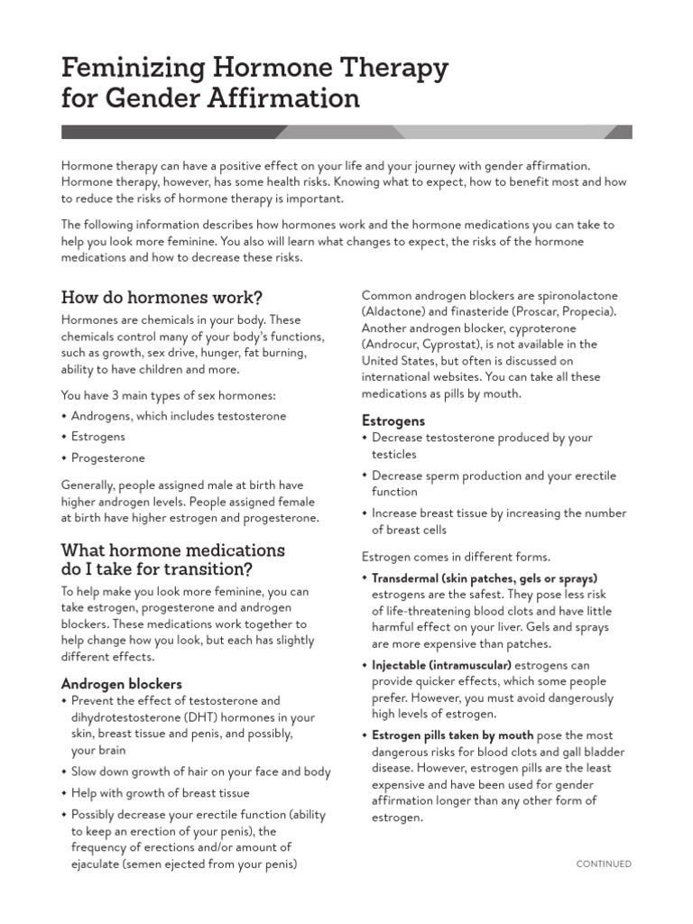 Feminizing Hormone Therapy Overview | PDF | Estrogen | Clinical Medicine