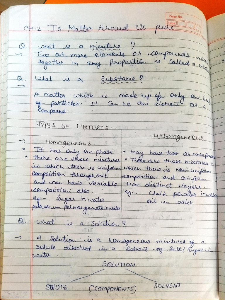 Hand Written Notes Ch-2 | PDF | Phases Of Matter | Homogeneous Chemical ...