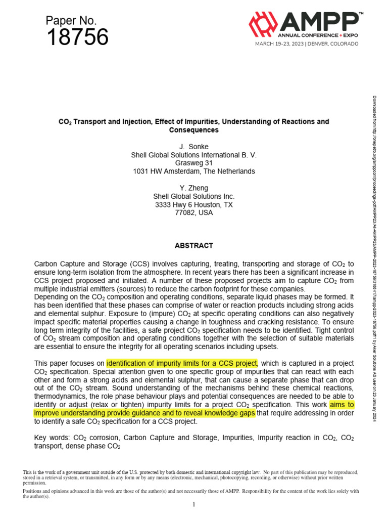 Ampp-2023-18756 - Shell - CCS-ImpuritiesOverview (From Andrea G) | PDF ...