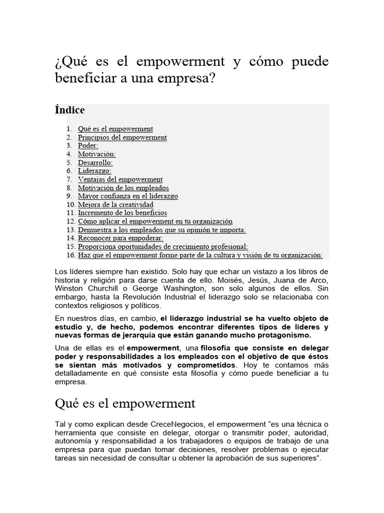 Qué Es El Empowerment y Cómo Puede Beneficiar A Una Empresa | PDF ...