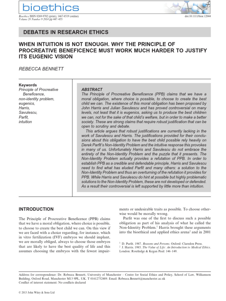 Bioethics - 2013 - Bennett - When Intuition Is Not Enough Why The ...