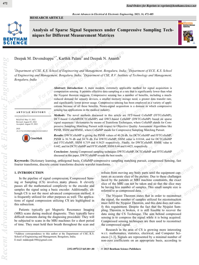 Analysis of Sparse Signal Sequences Under Compressive Sampling Techniques For Different ...