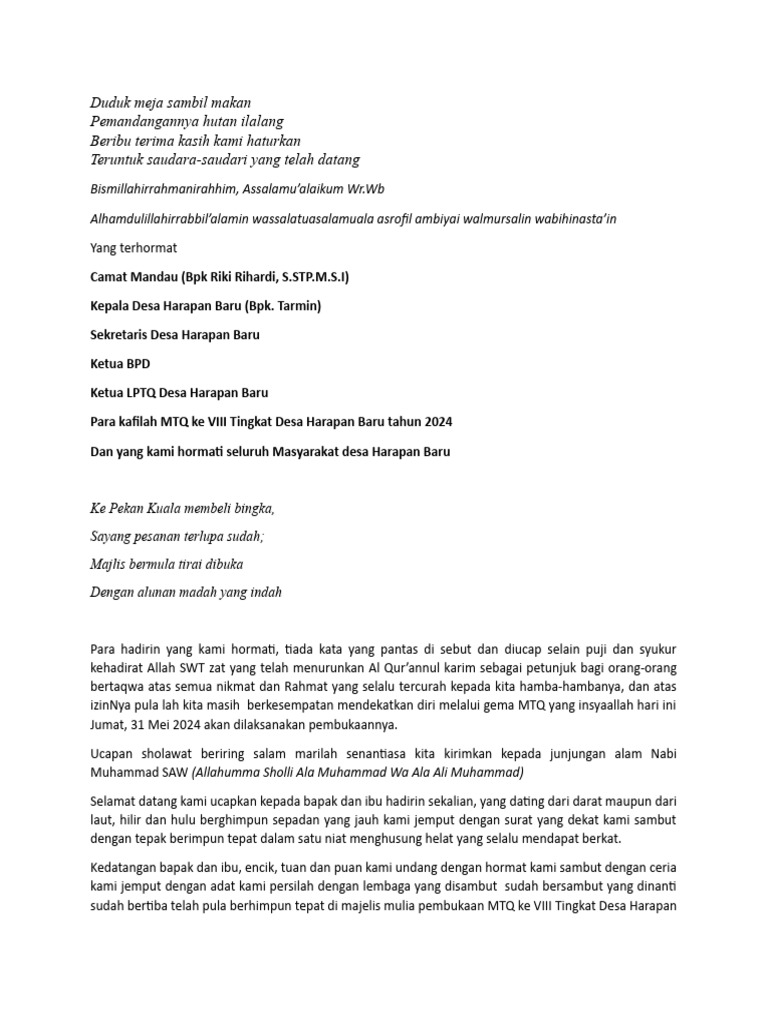 Naskah MC MTQ 2024 | PDF