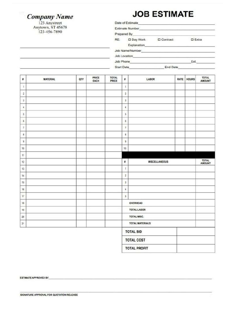 Job Estimate Template - Free Word Templates | PDF