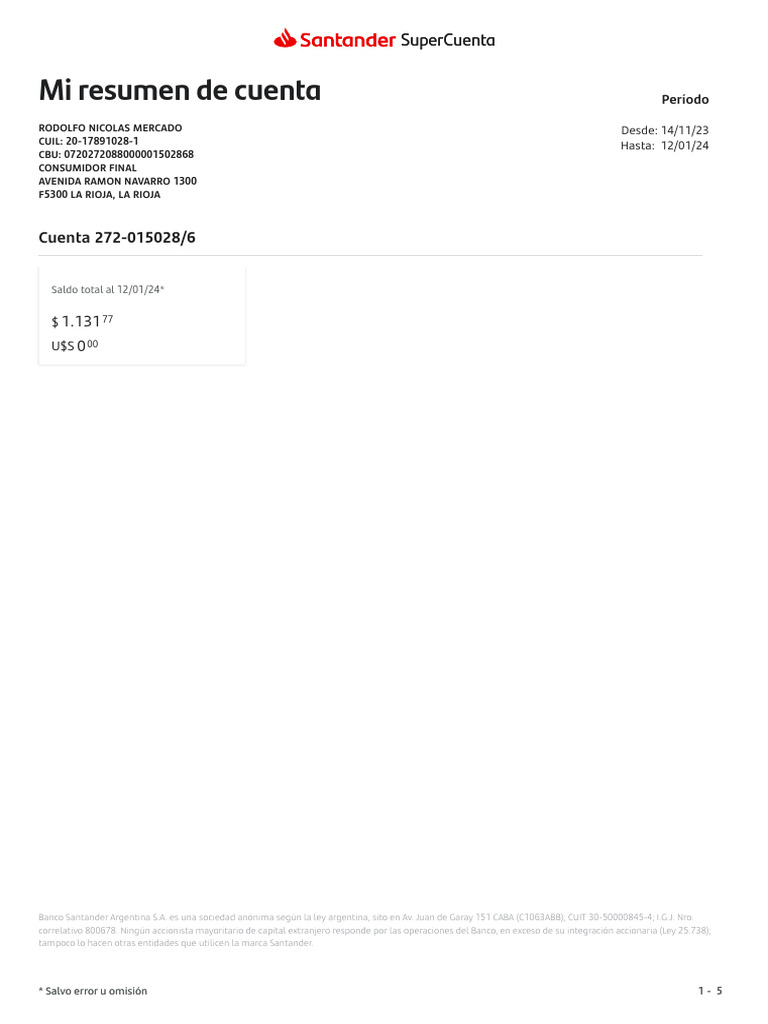 Extracto SuperCuenta Santander Argentina | PDF | Bancos | Dinero