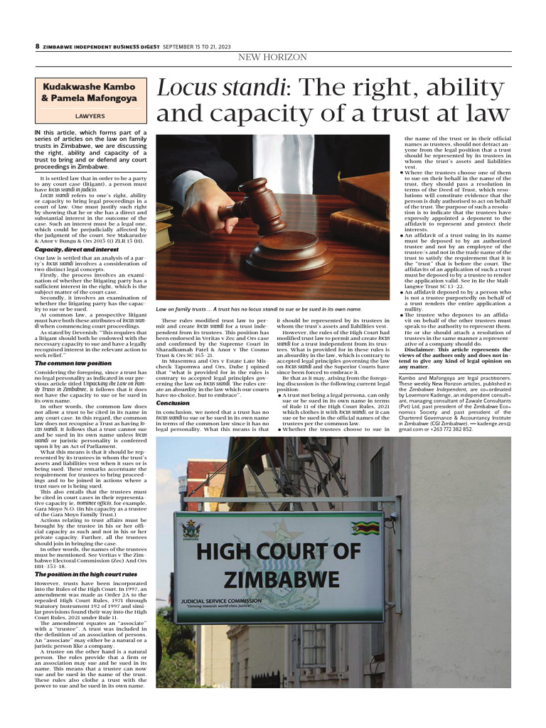 Locus Standi - The Right, Ability and Capacity of A Trust at Law | PDF ...