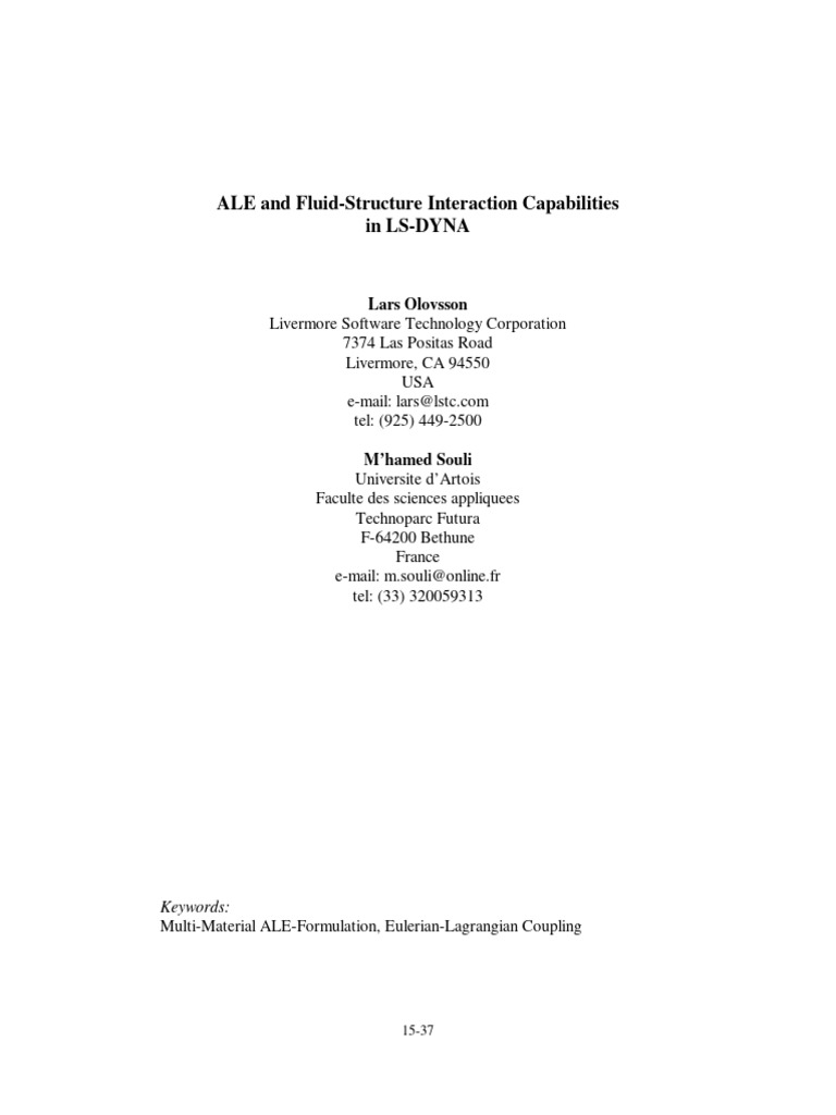 ALE and Fluid-structure Interaction Capabilities in LS-Dyna | PDF | Continuum Mechanics ...