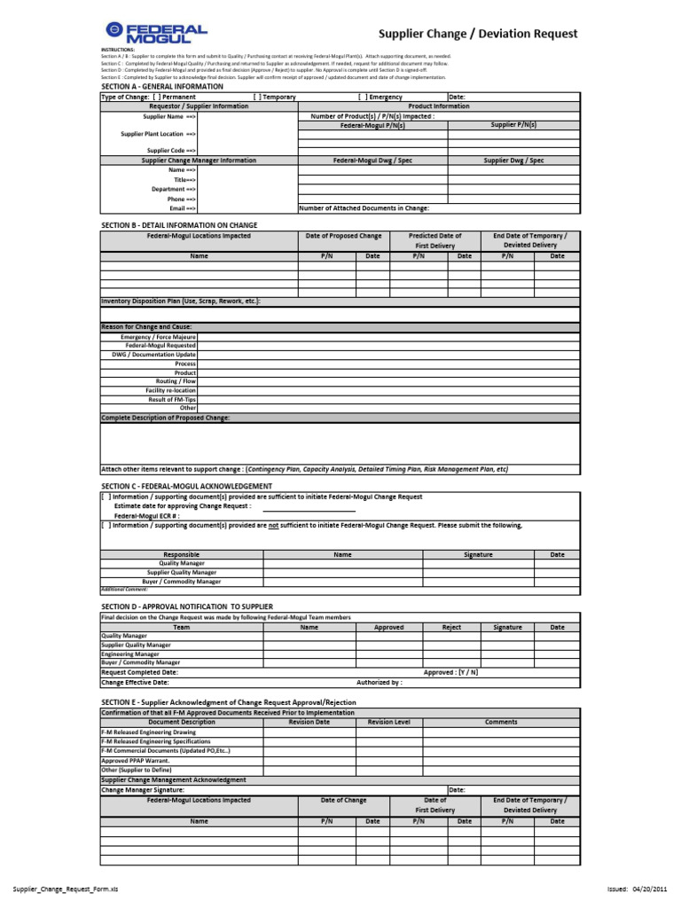 Supplier Change Request Form | PDF | Business