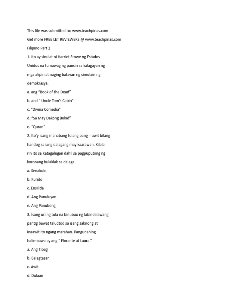 Filipino Reviewer PDF | PDF
