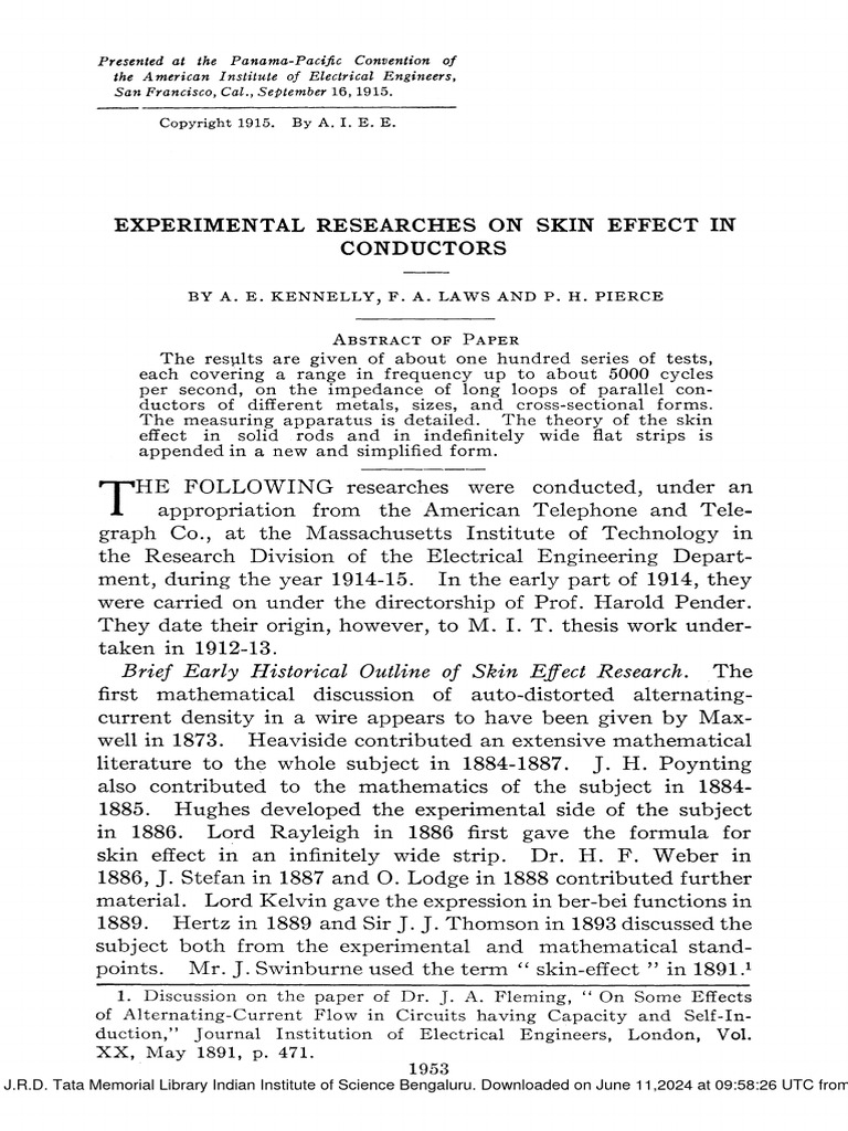 Experimental Researches On Skin Effect in Conductors | PDF | Inductance ...