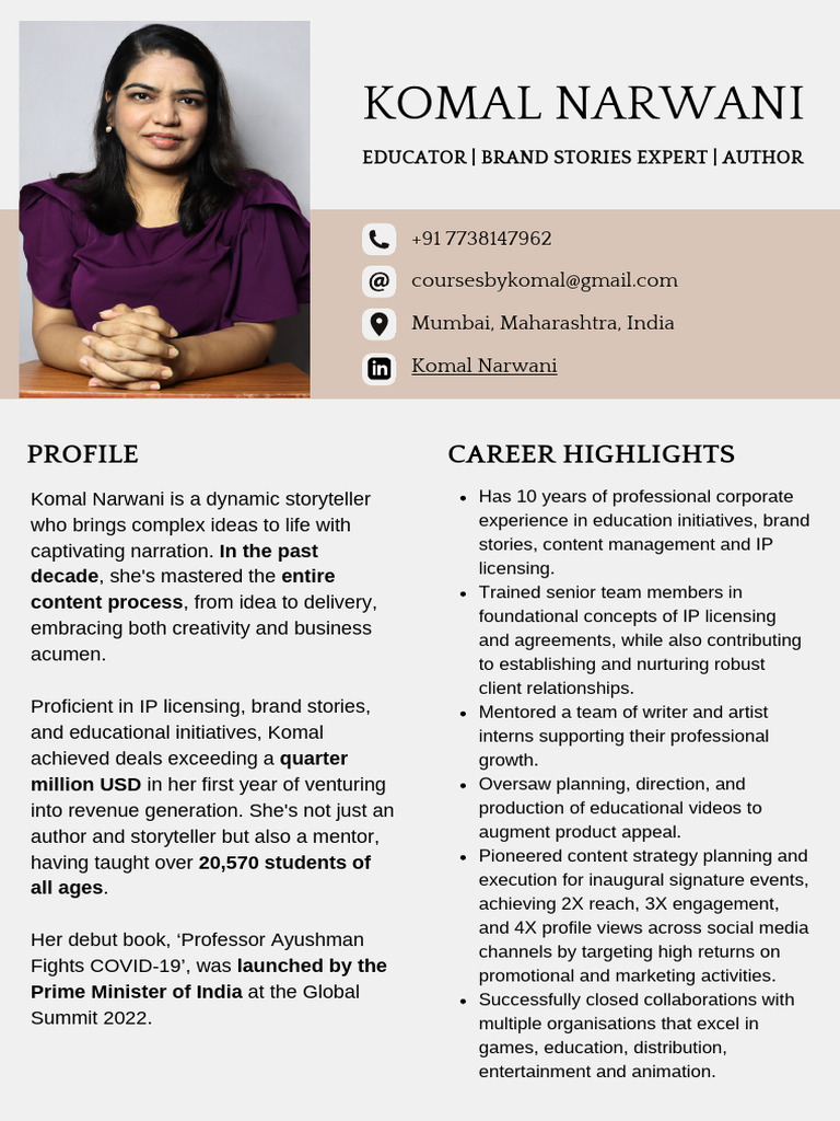 KomalNarwani Consultant Profile | PDF | Brand | Mentorship