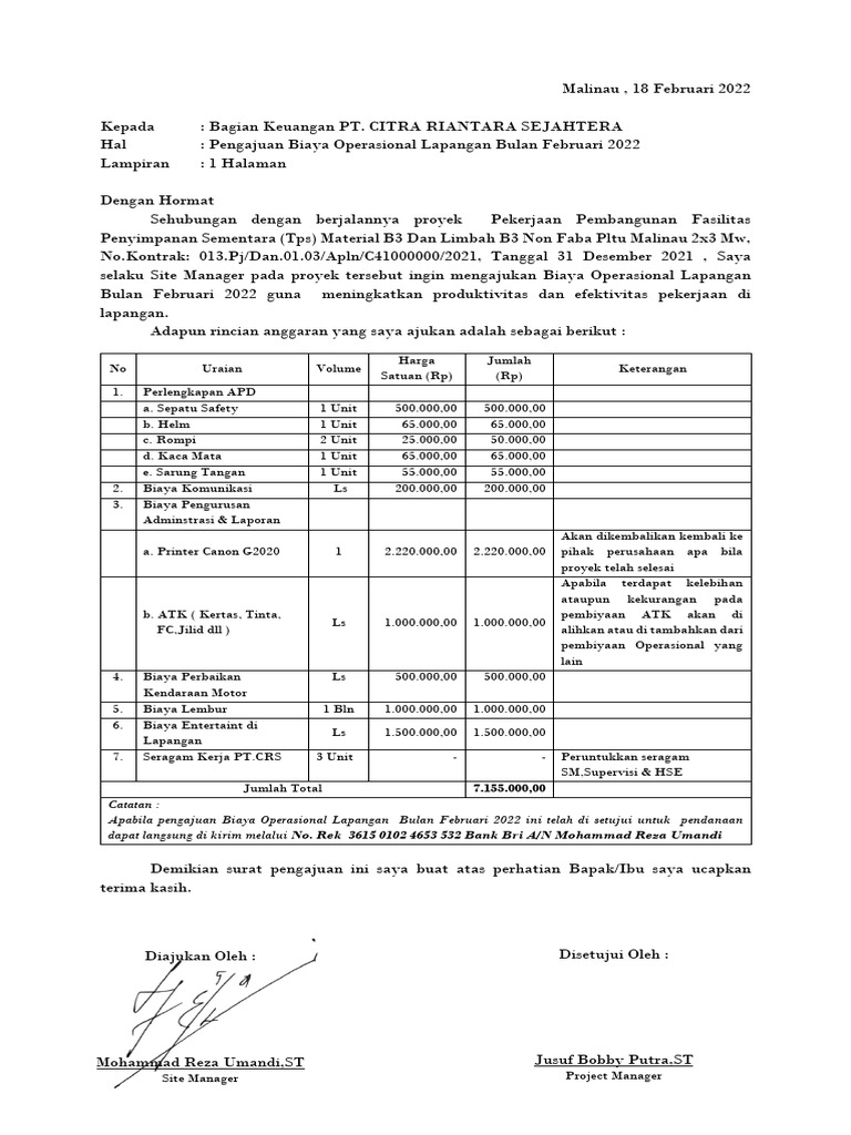 Surat Pengajuan BOP | PDF