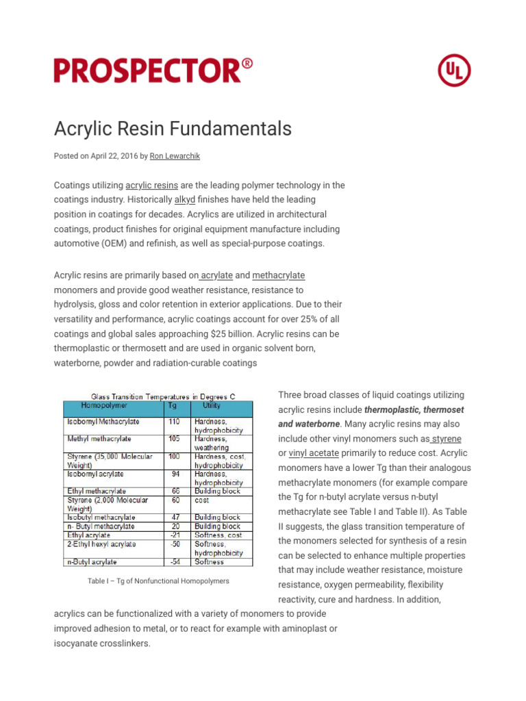 Acrylic Resin Fundamentals - Coating Functions and Benefits | PDF ...