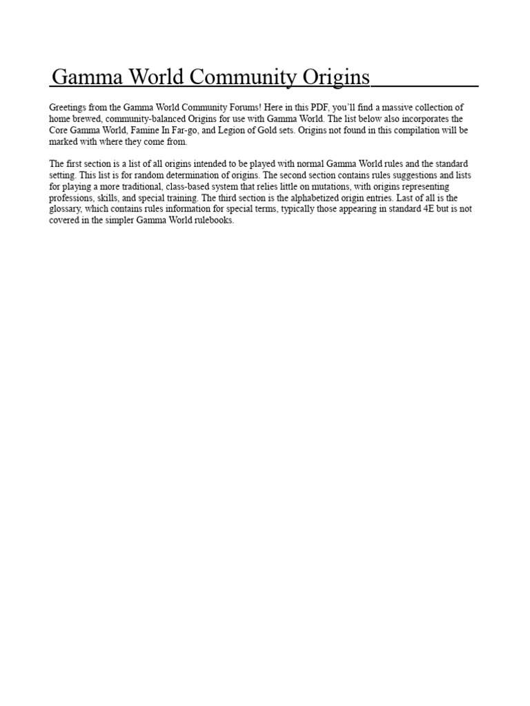 Gamma World Community Origins Full | PDF | Gamma Ray