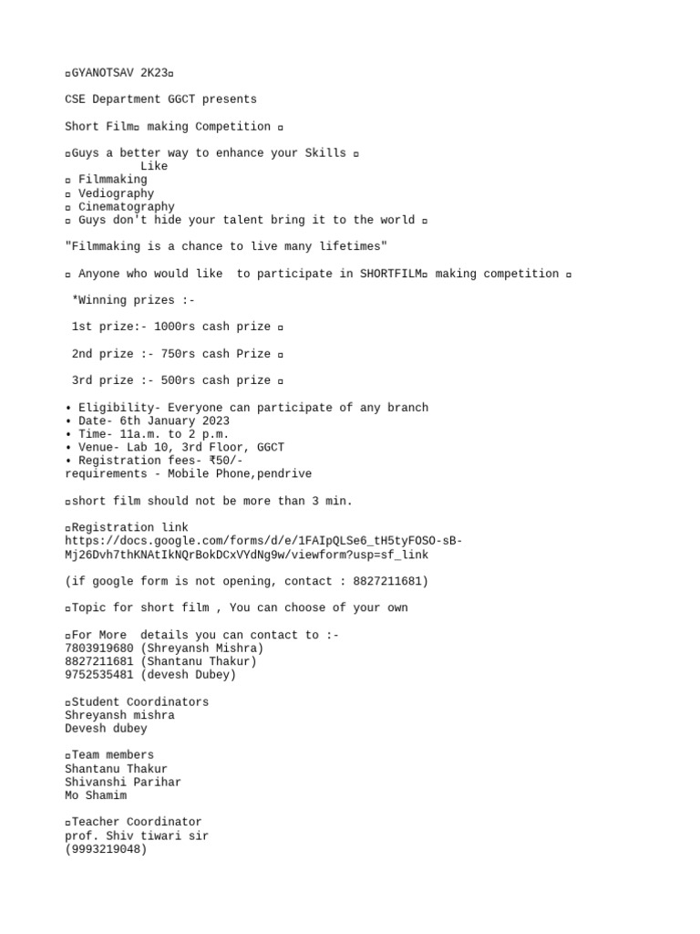 Short Film Details | PDF