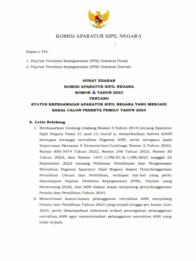 Surat Edaran KASN No 6 2023 | PDF