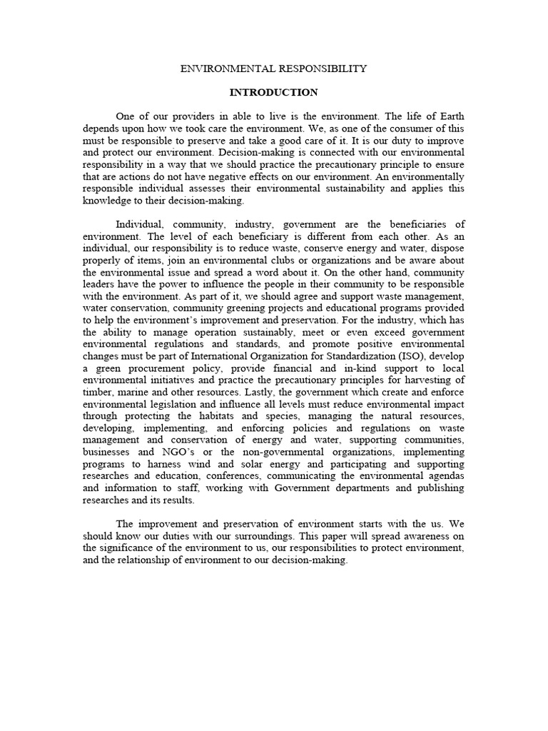 Environmental Responsibility | PDF | Environmental Law | Sustainability