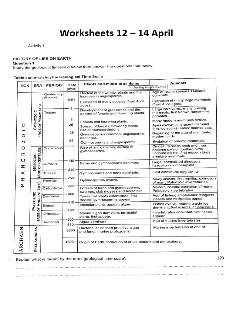 Worksheets 12 -14 april | PDF | Life | Geologic Time Scale