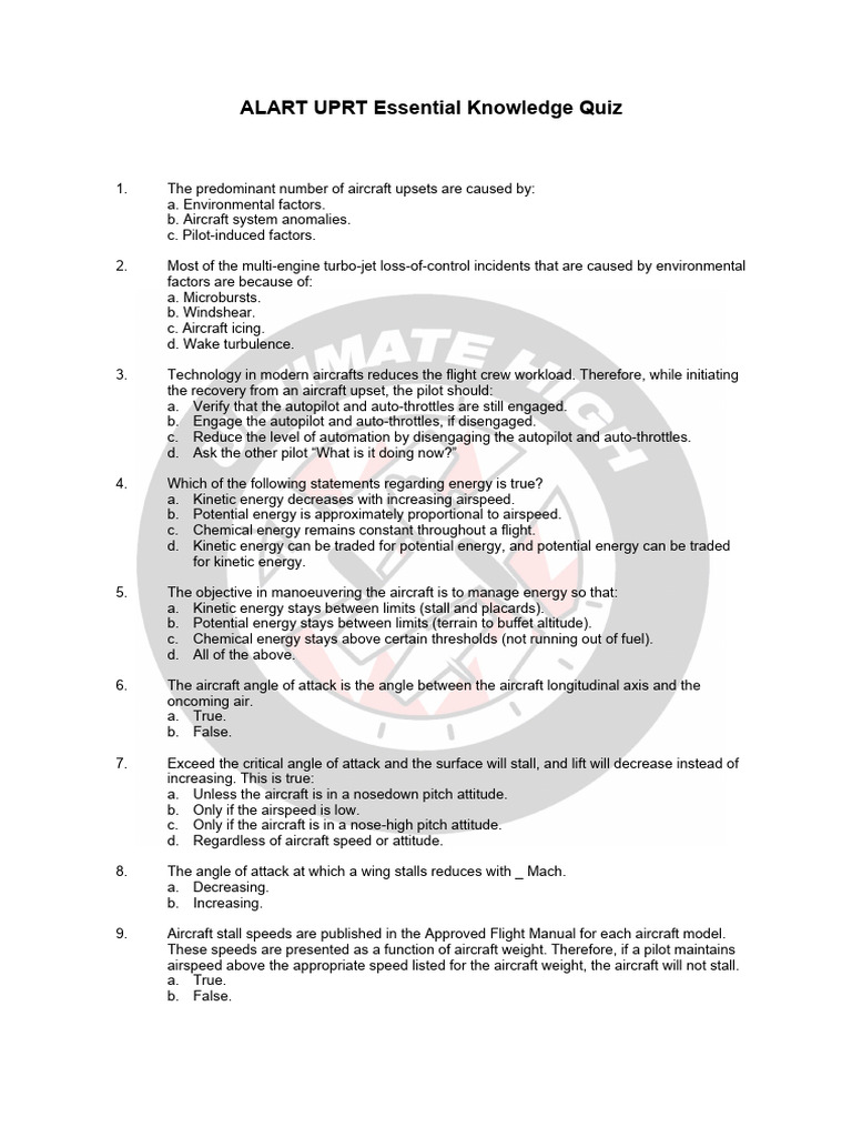 LOC-I Essential Knowledge Questionnaire | PDF | Flight Control Surfaces | Aircraft