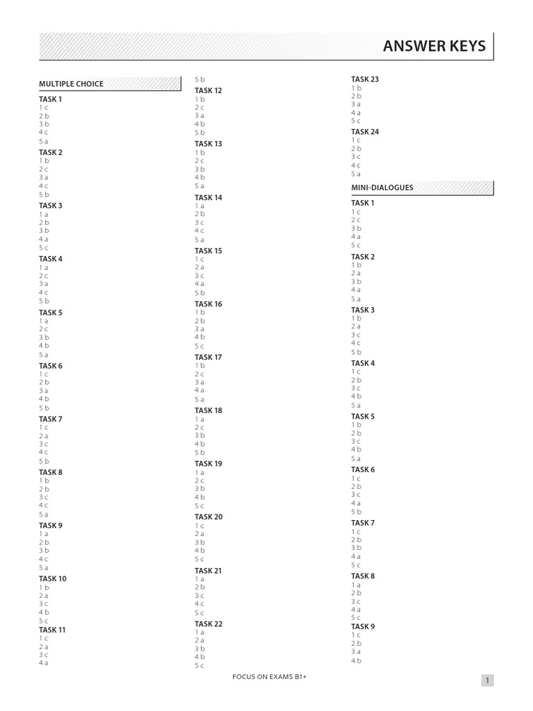 Focus On Exams Answer Keys B1plus | PDF | Standardized Tests | Tests