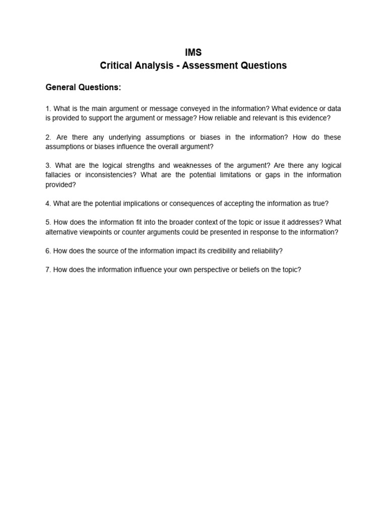 Critical Analysis - Assessment Questions-1 | PDF