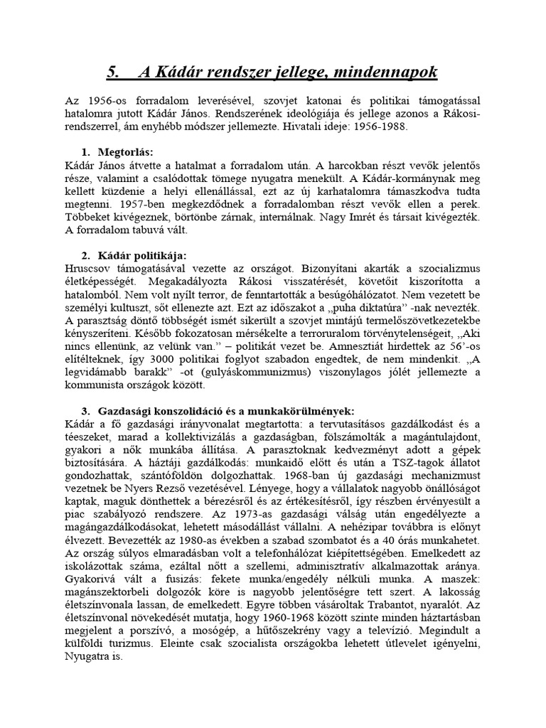 A Kádár-Rendszer Jellege, Mindennapok | PDF