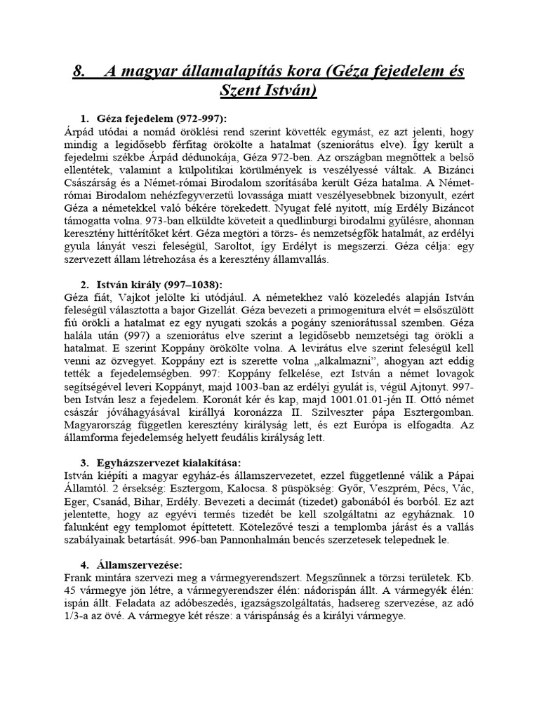 A Magyar Államalapítás Kora (Géza Fejedelem És Szent István) | PDF