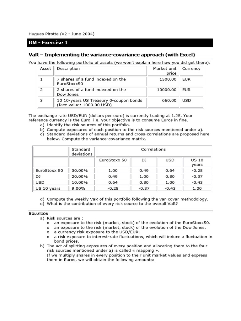 VaR Calculation Using Variance-Covariance Method | PDF | Financial Risk ...
