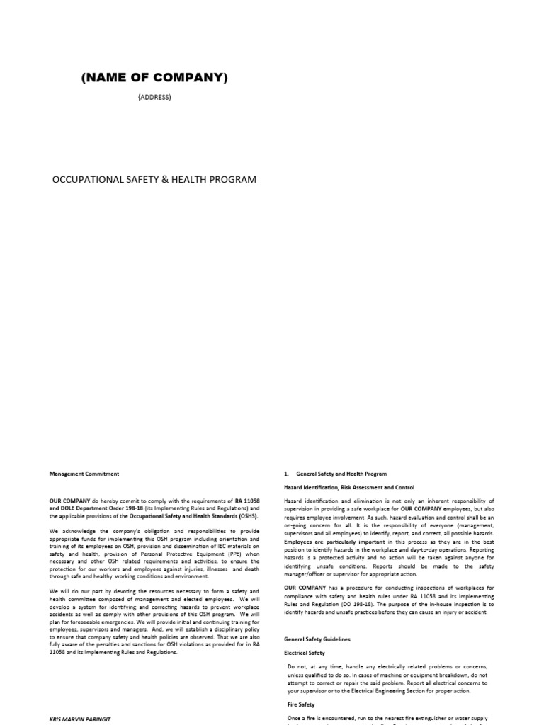 Osh Program Template - Me | PDF | Occupational Safety And Health ...