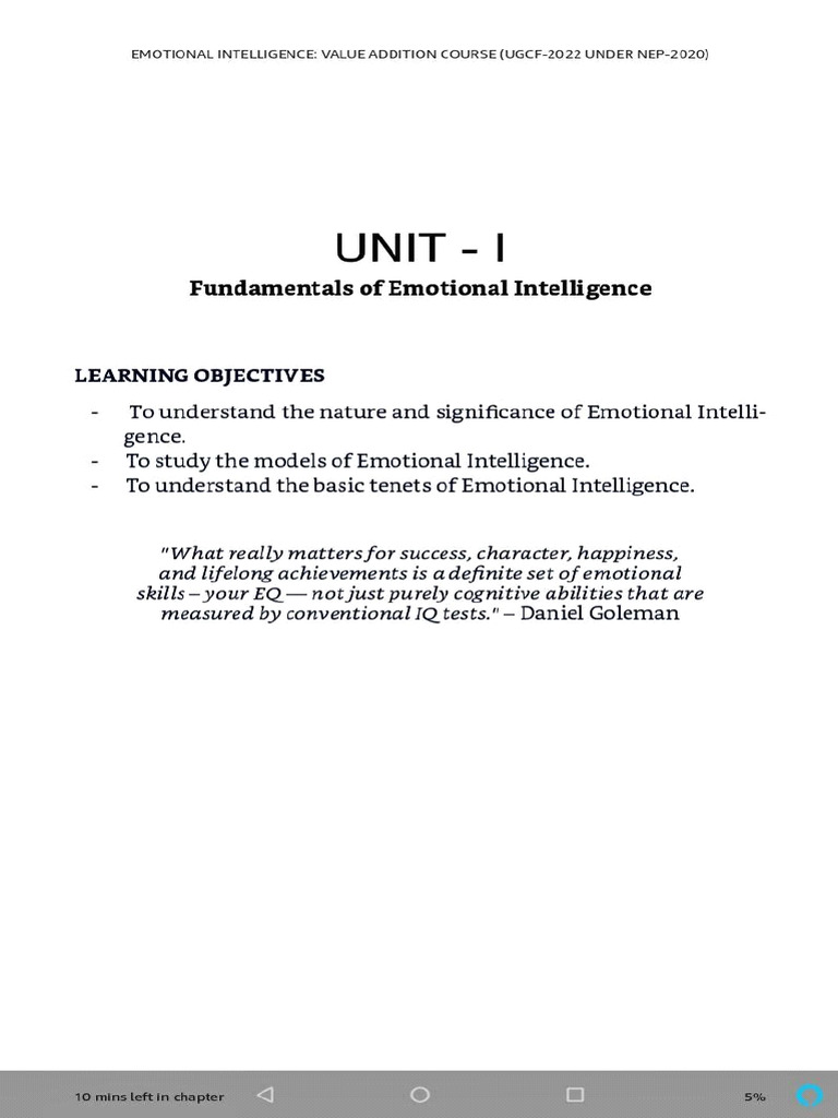 Emotional Intelligence Unit 1 | PDF | Emotional Intelligence | Intelligence
