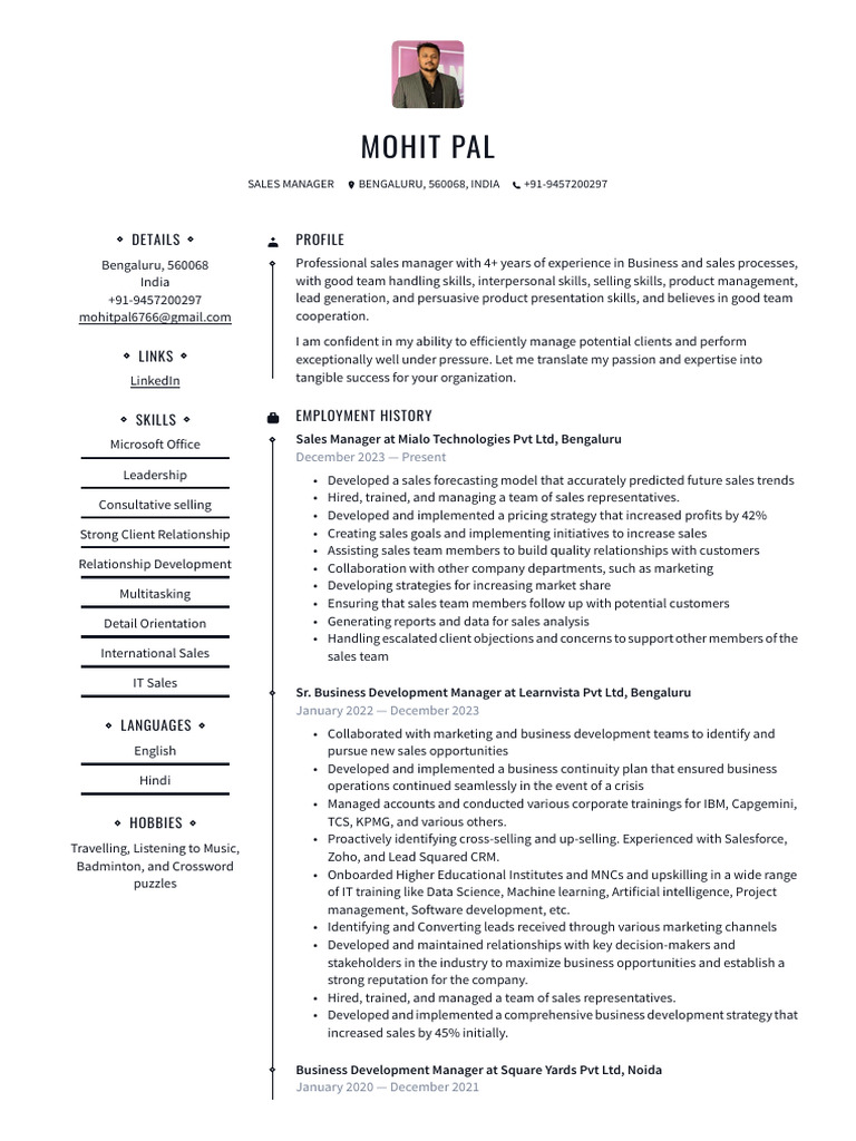 Mohit Pal - Sales Manager | PDF | Sales | Marketing